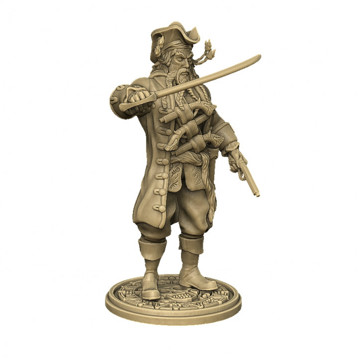 3D Printable Blackbeard V1 - Cursed Pirates Promo by MiniaturesCraze