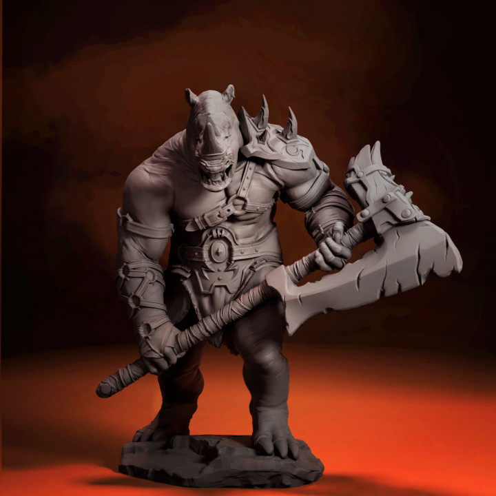 3D Printable RAINO WITH AXE -The Rhino warrior by ToyDoy Miniatures