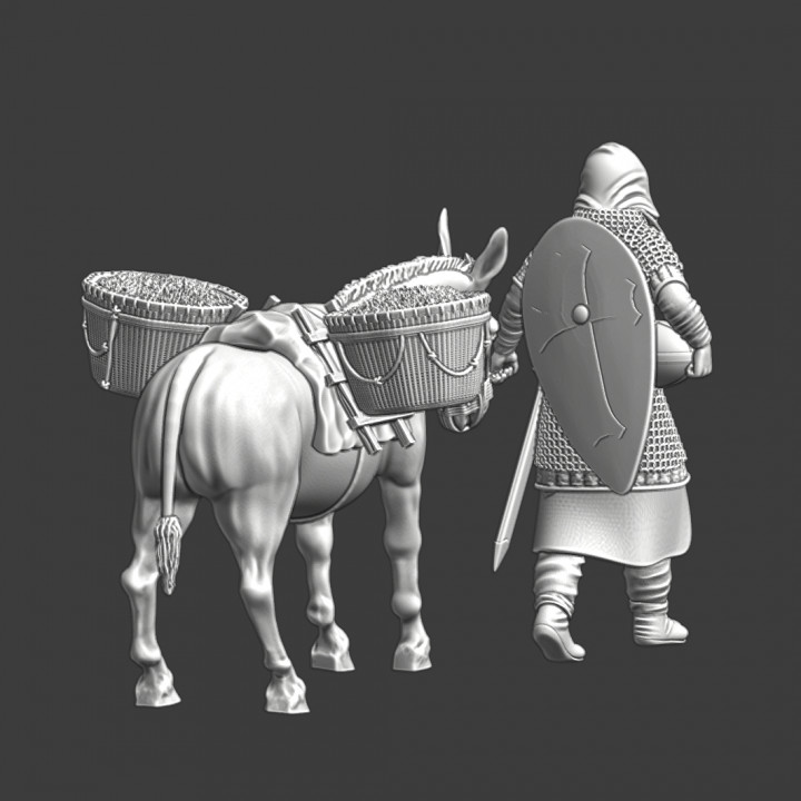 3D Printable Medieval crusader walking with grain-donkey by Northern ...