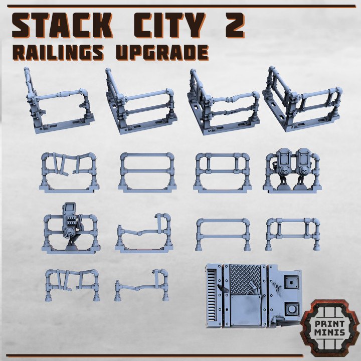 3D Printable Stack City Terrain - Part 2 - Railings by Print Minis