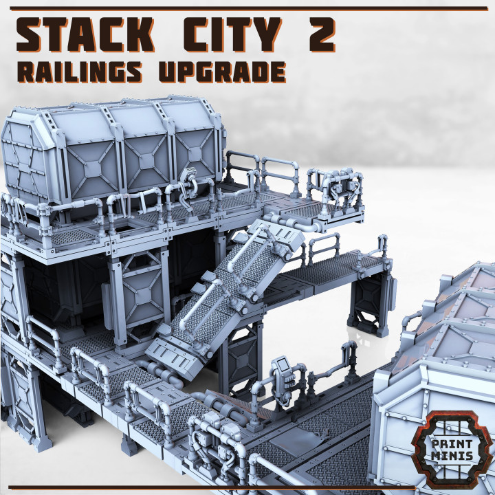 3D Printable Stack City Terrain - Part 2 - Railings by Print Minis