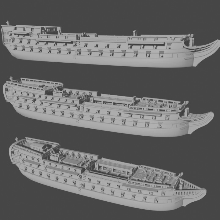 3D Printable FR Tonnant & Bucentaure-class 3rd rates (3-PACK), (84 guns ...