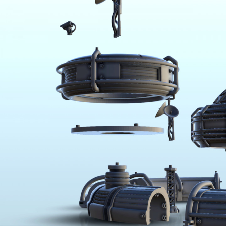 3D Printable Circular base with tanks, antennas and dome (6) - Future ...