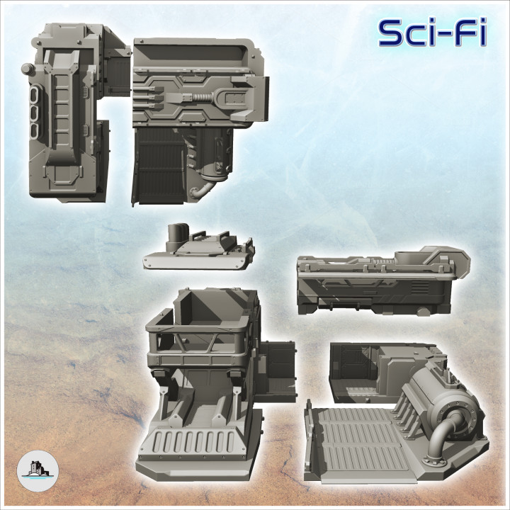 3D Printable Sci-Fi headquarters with command post and tank (15 ...
