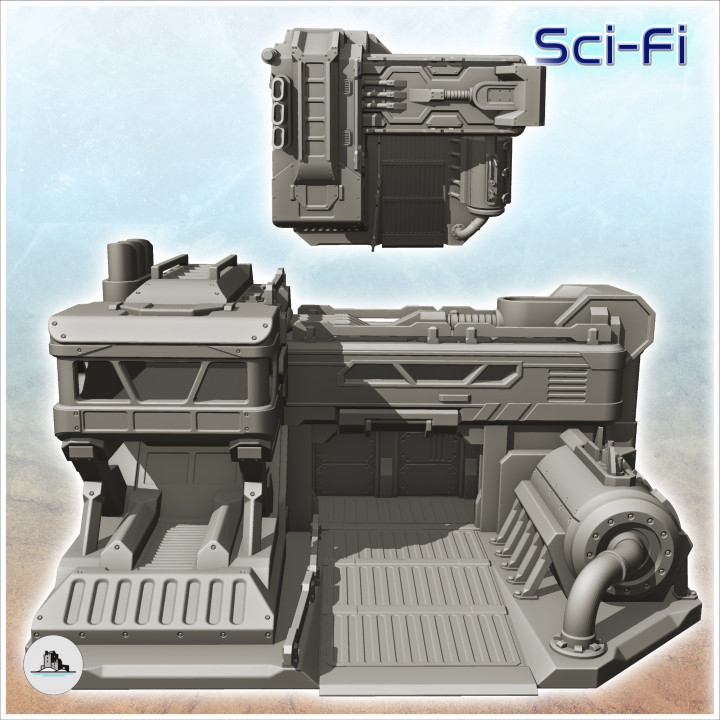 3D Printable Sci-Fi headquarters with command post and tank (15 ...