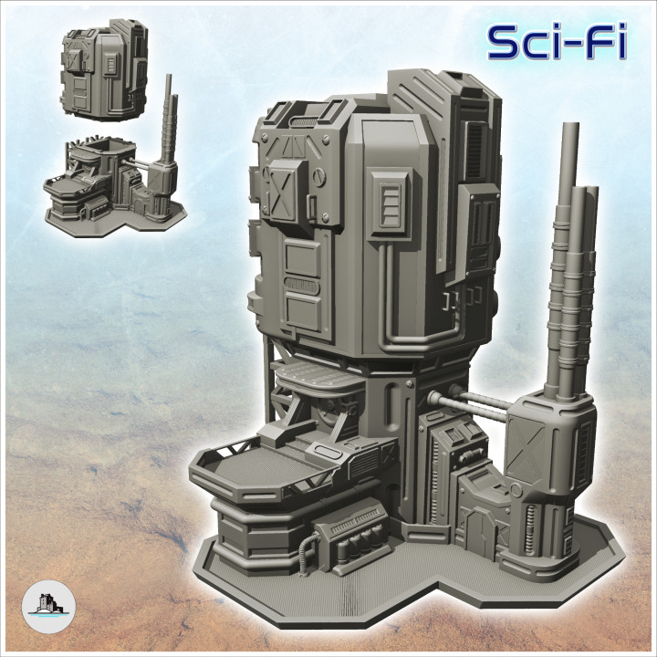 3D Printable Sci-Fi industrial structure with chimney and energy blocks ...