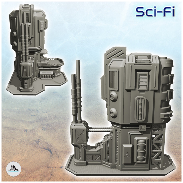 3D Printable Sci-Fi industrial structure with chimney and energy blocks (17) - Future Sci-Fi SF ...