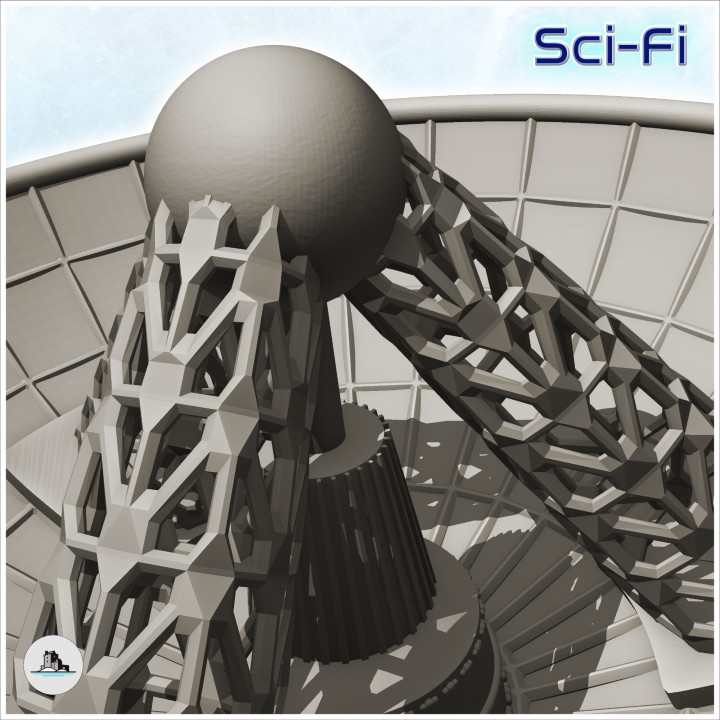 3D Printable Circular antenna with large dish (19) - Future Sci-Fi SF Infinity Terrain Tabletop ...