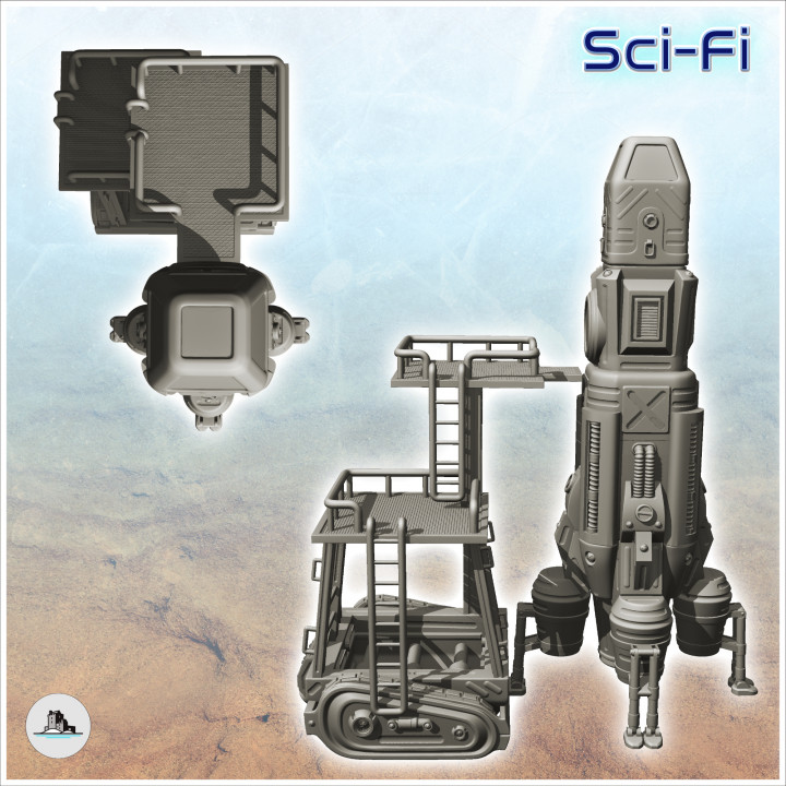 3D Printable Quadri-reactor rocket and firing platform (20) - Future Sci-Fi SF Infinity Terrain ...