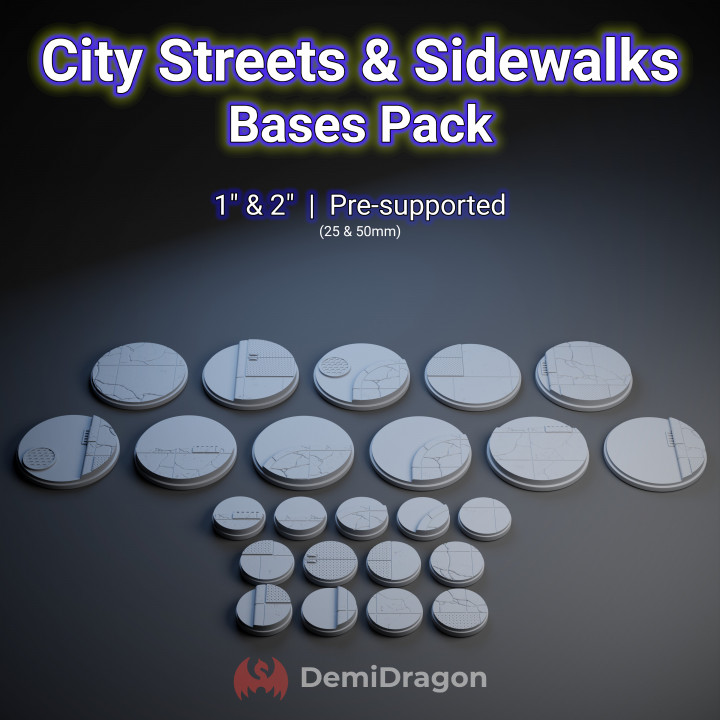 3D Printable City Streets & Sidewalks Bases Pack (1", 2", Pre-Supported ...
