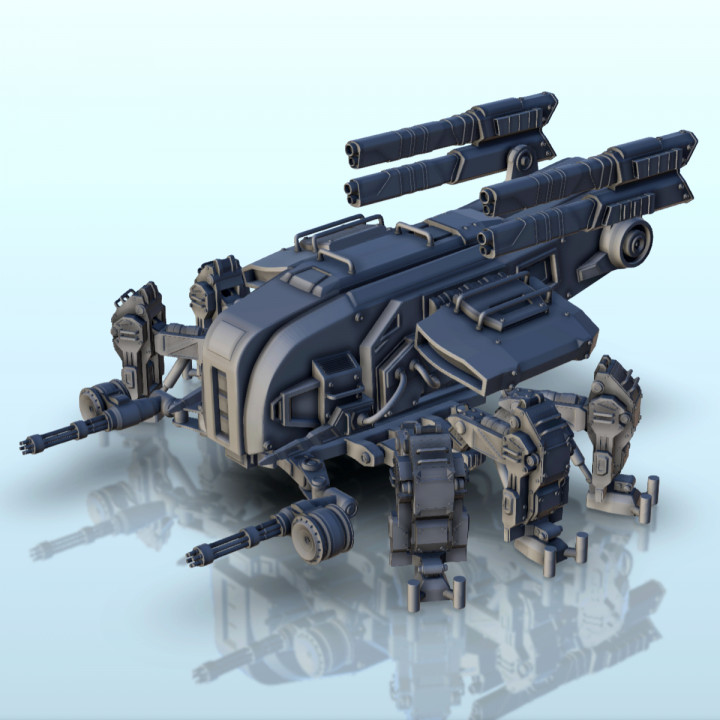 3D Printable Sci-Fi tank on six foots with quadri-lasers and machine ...