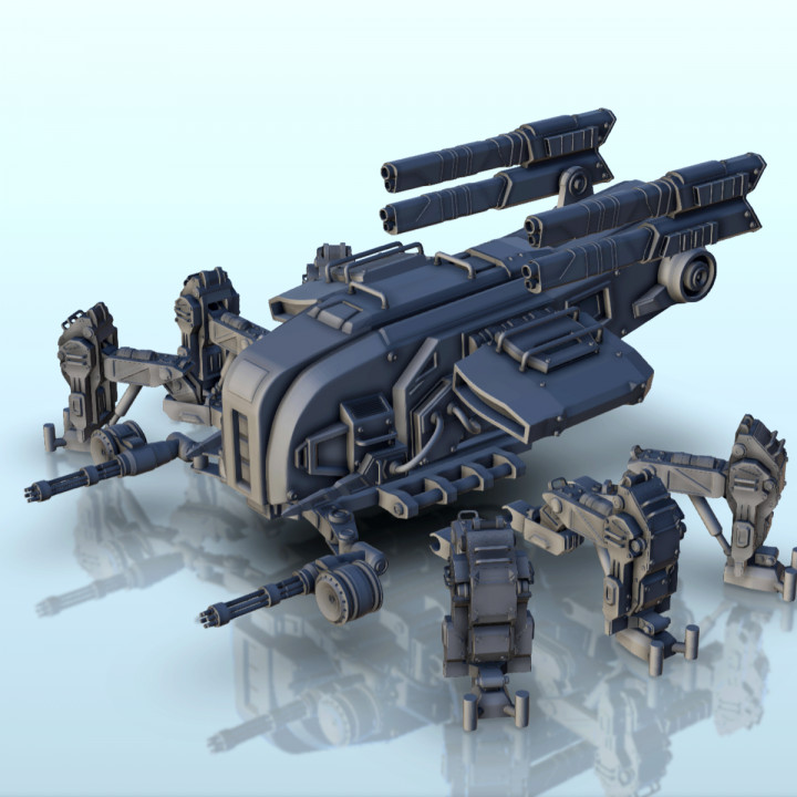 3D Printable Sci-Fi tank on six foots with quadri-lasers and machine ...