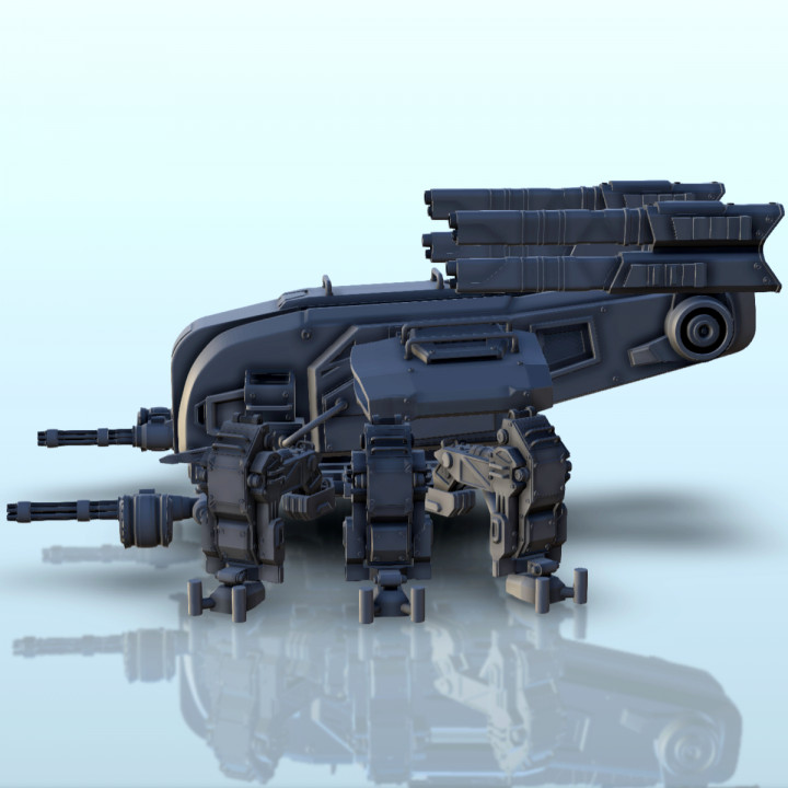 3D Printable Sci-Fi tank on six foots with quadri-lasers and machine ...