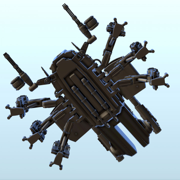 3D Printable Sci-Fi tank on six foots with quadri-lasers and machine ...