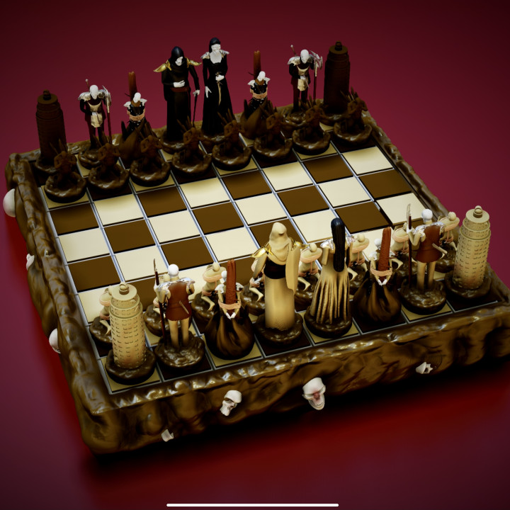 3D Printable DEATH CHESS SET by Lazy Bear