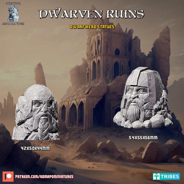 3D Printable Dwarf Head Statues (pre-supported) by Admiral Apocalypse