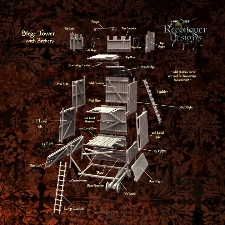3D Printable Medieval Siege Tower and Archers 28mm by Reconquer Designs