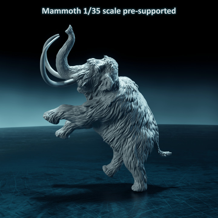 3D Printable Mammoth falling 1-35 scale pre-supported prehistoric ...