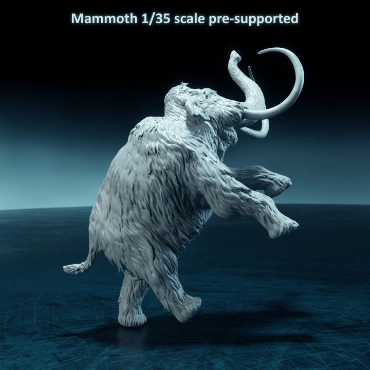 3D Printable Mammoth falling 1-35 scale pre-supported prehistoric ...