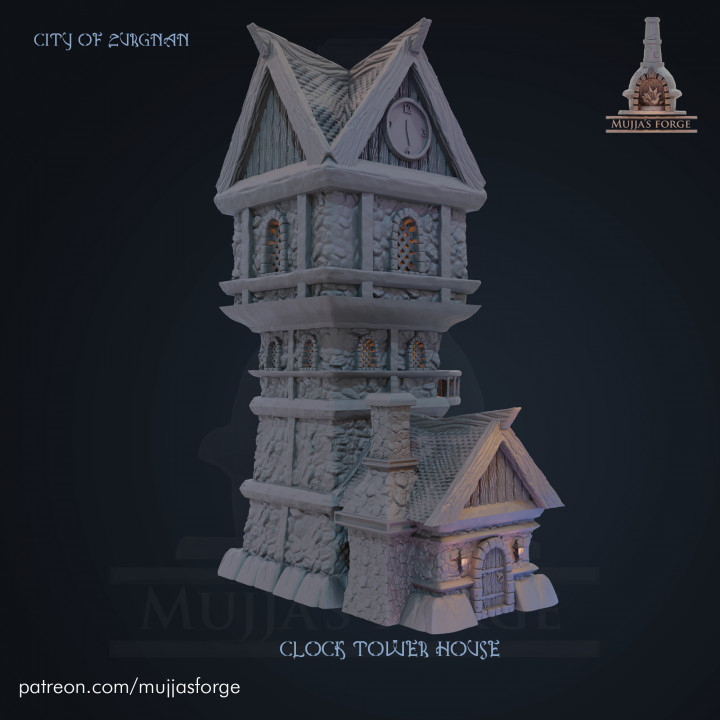 3D Printable Clock Tower House - City Of Zurgnan by MUJJA'S FORGE