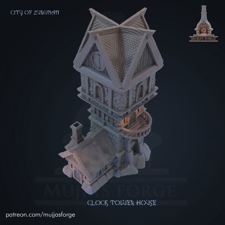 3D Printable Clock Tower House - City Of Zurgnan by MUJJA'S FORGE