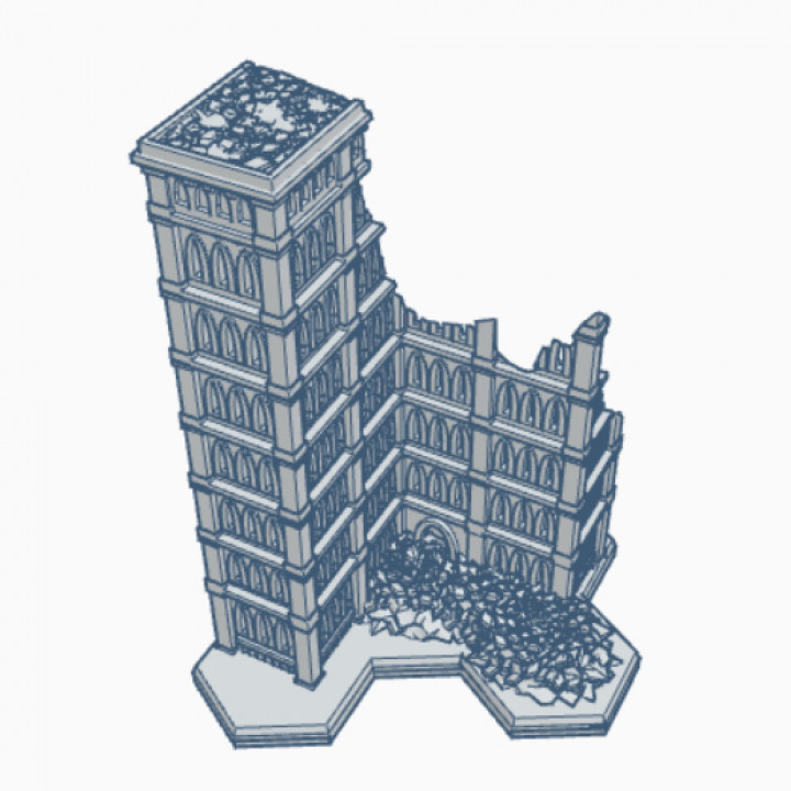 3D Printable Gothic Ruined Building 42 with Hex Base GRHB042 by Wargame Forge