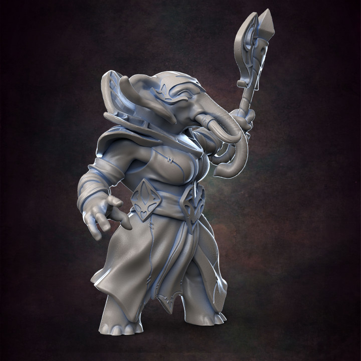 3D Printable Female Loxodon Warlock by Red Clay Collectibles