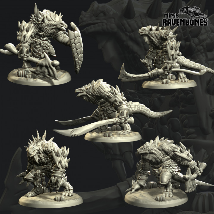 3D Printable Lizardfolk (set of 5) by RavenBonesStudio