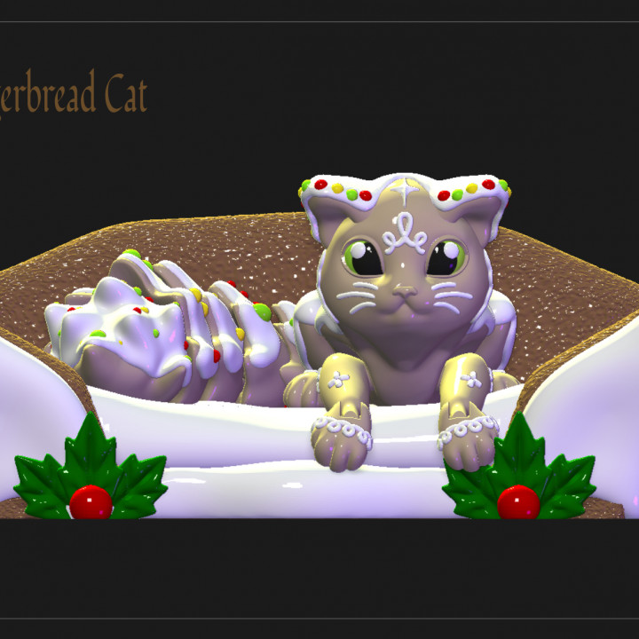 3D Printable Gingerbread Cat & Bed by MysticSaige