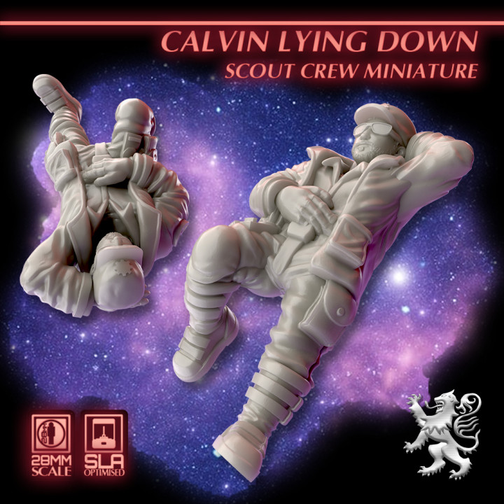 3D Printable Calvin Lying Down Scout Crew Miniature by 2nd Dynasty