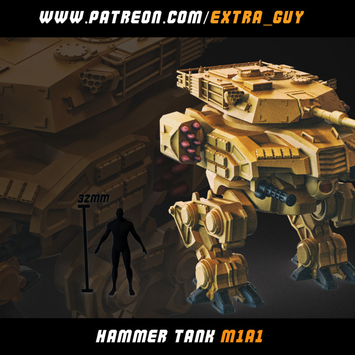 3D Printable Hammertank M1A1 Tank Mech 50mm and 75mm by Extra Guy