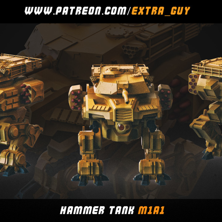 3D Printable Hammertank M1A1 Tank Mech 50mm and 75mm by Extra Guy
