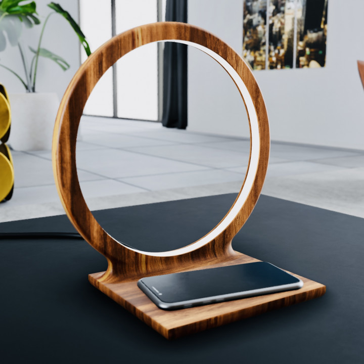 3D Printable WOODEN CIRCLE LAMP WITH SMALL TRAY by Lazy Bear
