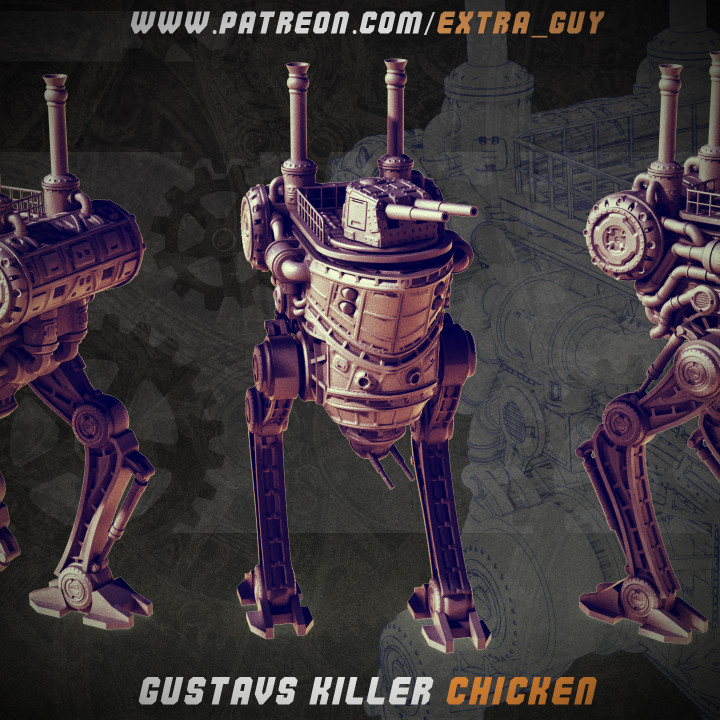3D Printable Steampunk Killer Walker Mech 100mm and 150 mm by Extra Guy