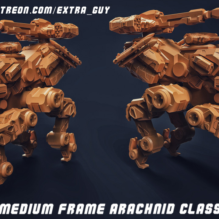 3D Printable Mech Arachnid Class Medium Frame 48mm 3 poses by Extra Guy