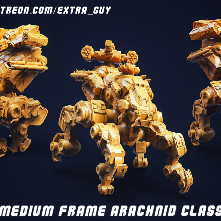 3D Printable Mech Arachnid Class Medium Frame 48mm 3 poses by Extra Guy
