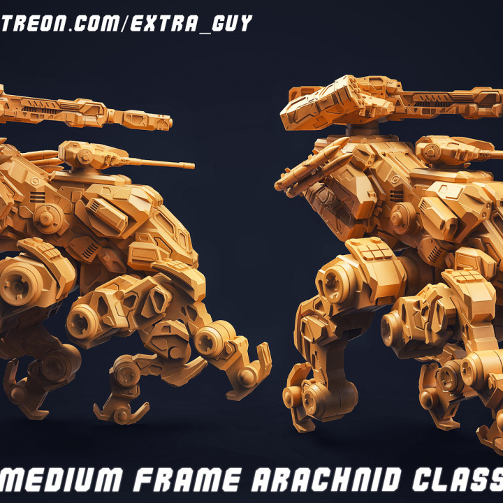 3D Printable Mech Arachnid Class Medium Frame 48mm 3 poses by Extra Guy