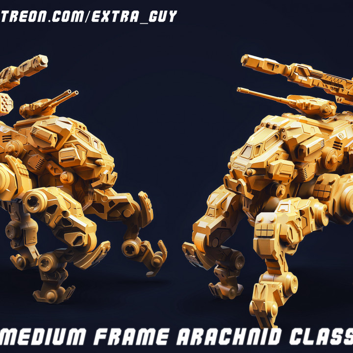 3D Printable Mech Arachnid Class Medium Frame 48mm 3 poses by Extra Guy