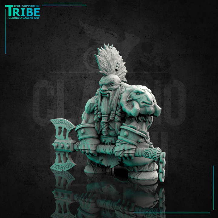 3D Printable (MK 0004) Male dwarf warrior troll slayer with double axe by Claudio Casini Art