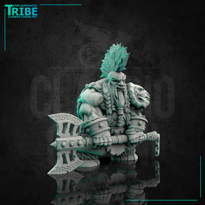 3D Printable (MK 0004) Male dwarf warrior troll slayer with double axe by Claudio Casini Art