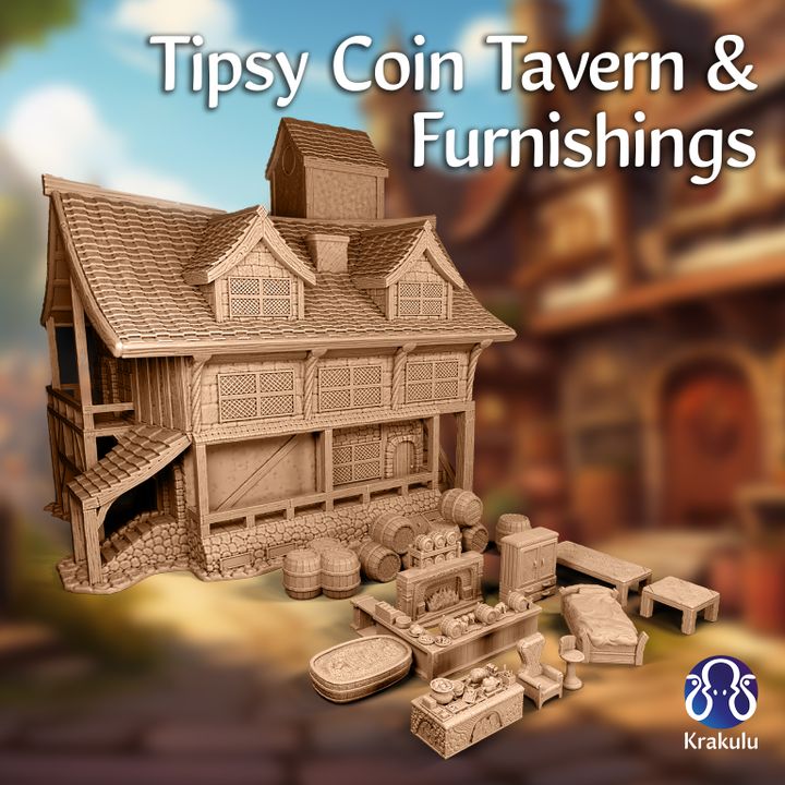 3D Printable Tipsy Coin Tavern & Furnishings Pack by Krakulu