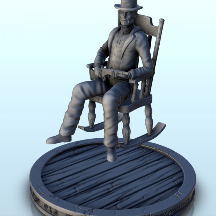 3D Printable Old man in a rocking chair with rifle (4) - Six Gun Sound ...