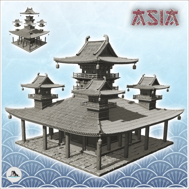 3D Printable Asian palace with five towers and large roof (28) - Asia ...