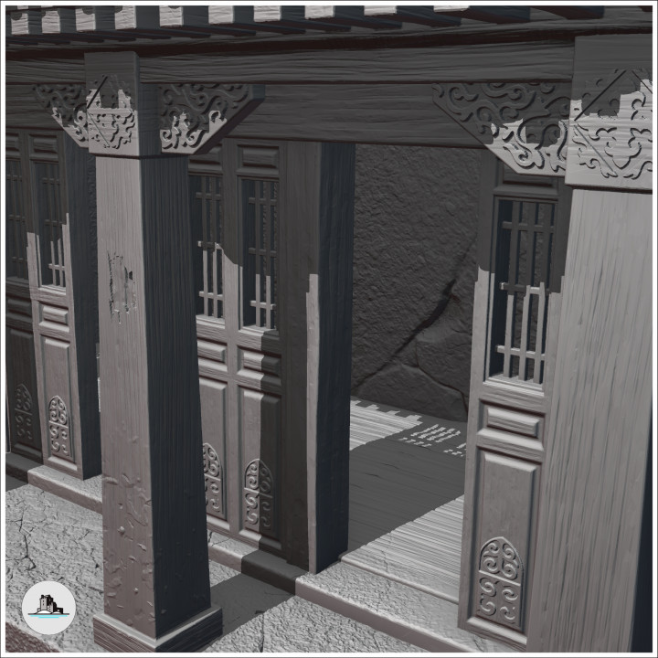 3D Printable Large asian temple with platform with railings and access ...