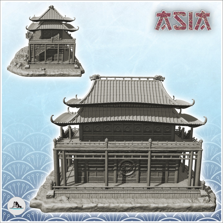3D Printable Big asian building with double access stairs (36) - Asia ...