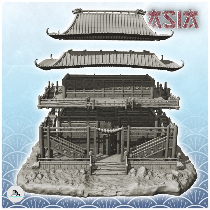 3D Printable Big asian building with double access stairs (36) - Asia ...