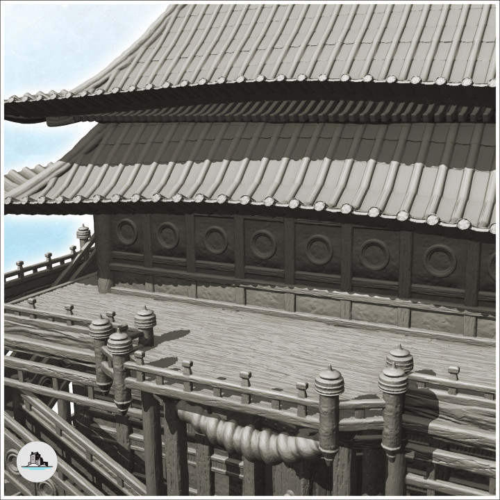 3D Printable Big asian building with double access stairs (36) - Asia ...