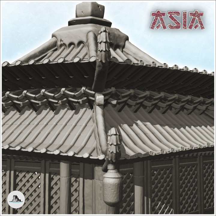 3D Printable Asian temple with double staircase topped by a spire (37 ...