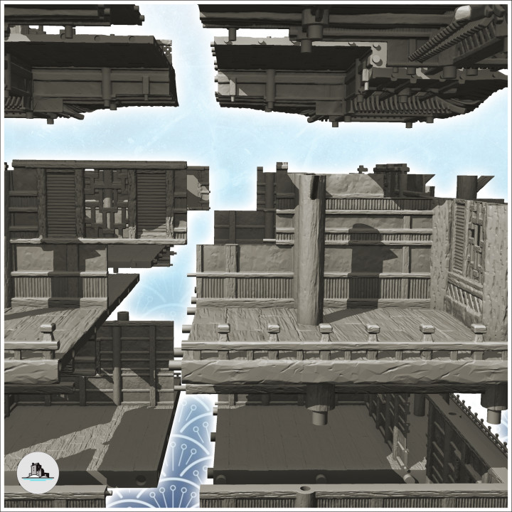 3D Printable Big Asian palace with main tower and triple floors (38 ...