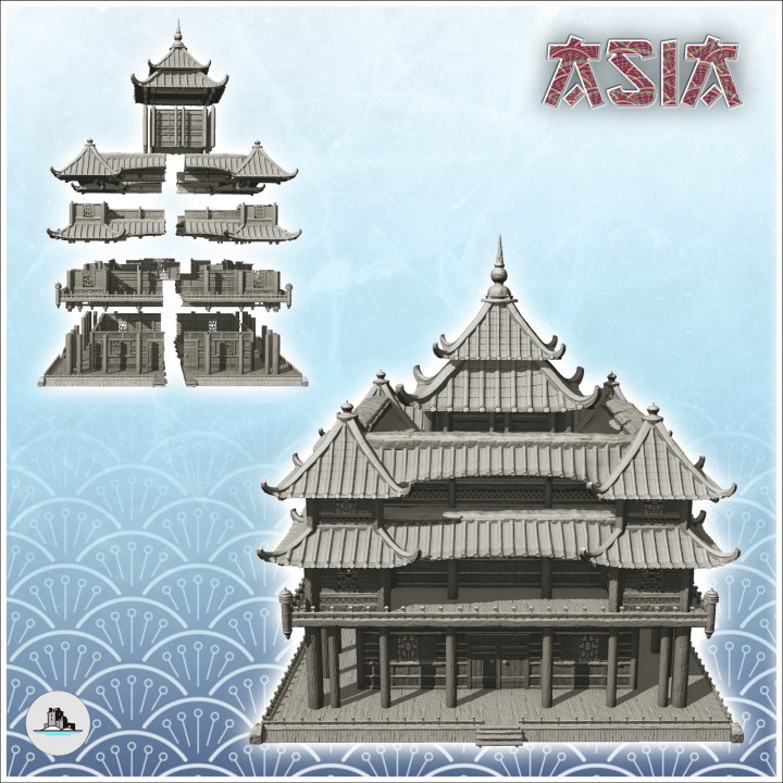 3D Printable Big Asian palace with main tower and triple floors (38 ...